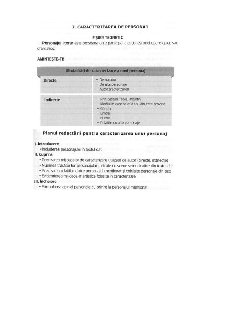 Caracterizarea Personajului | PDF