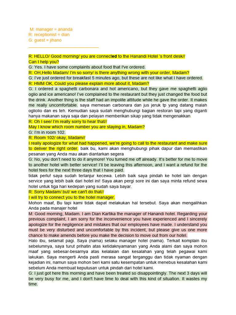 DIALOG Bahasa Inggris - Front Desk | PDF