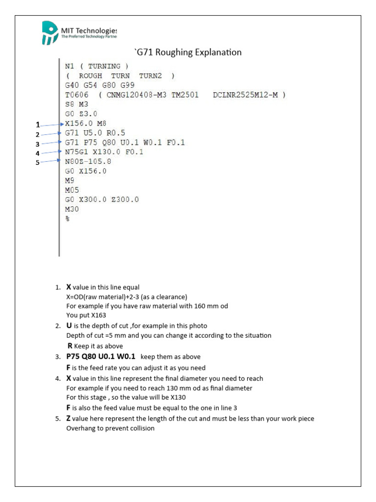 G71 Roughing Explanation | PDF | Teaching Methods & Materials