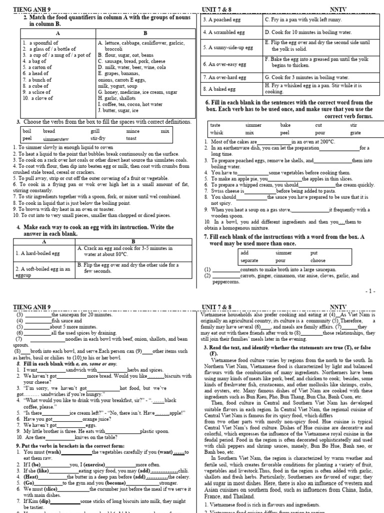 Anh 9 - Unit 78 - 2021 | PDF | Vietnamese Cuisine | Cooking