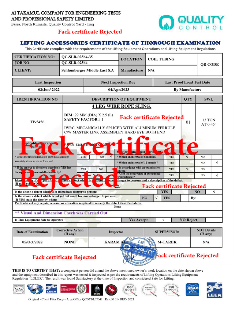 35 - 4 Leg Wire Rope Sling - TP-5456 | PDF | Equipment | Manufactured Goods
