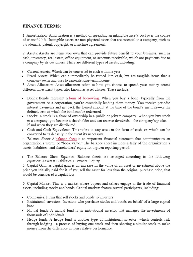 Finance Terms | PDF | Equity (Finance) | Stocks