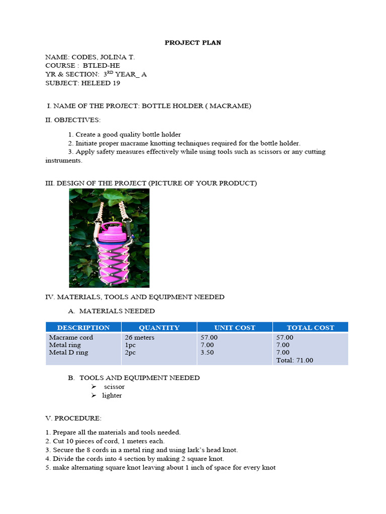 Project Plan | PDF | Knitting | Knot