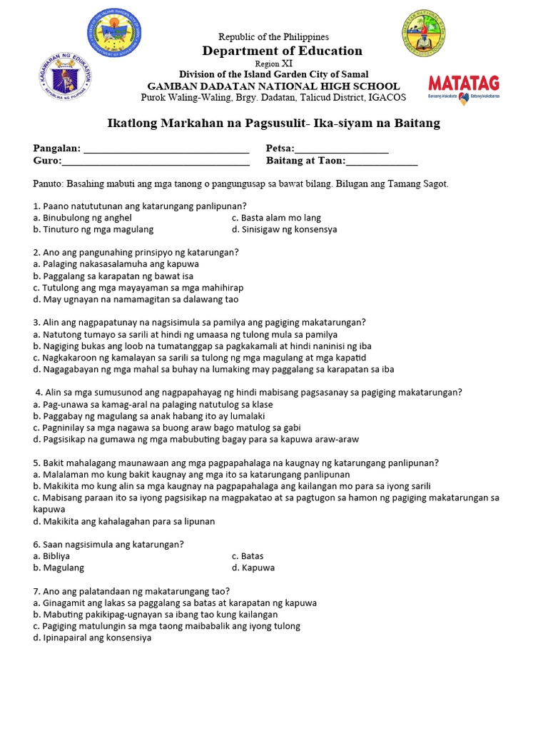 TQ in ESP 3RD Quarter-Gr8 | PDF