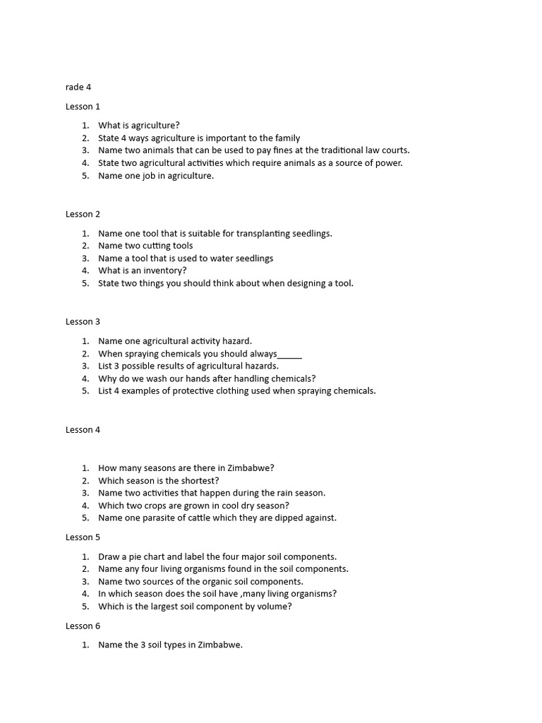 Grade 4 agriculture questions | PDF | Plants | Soil