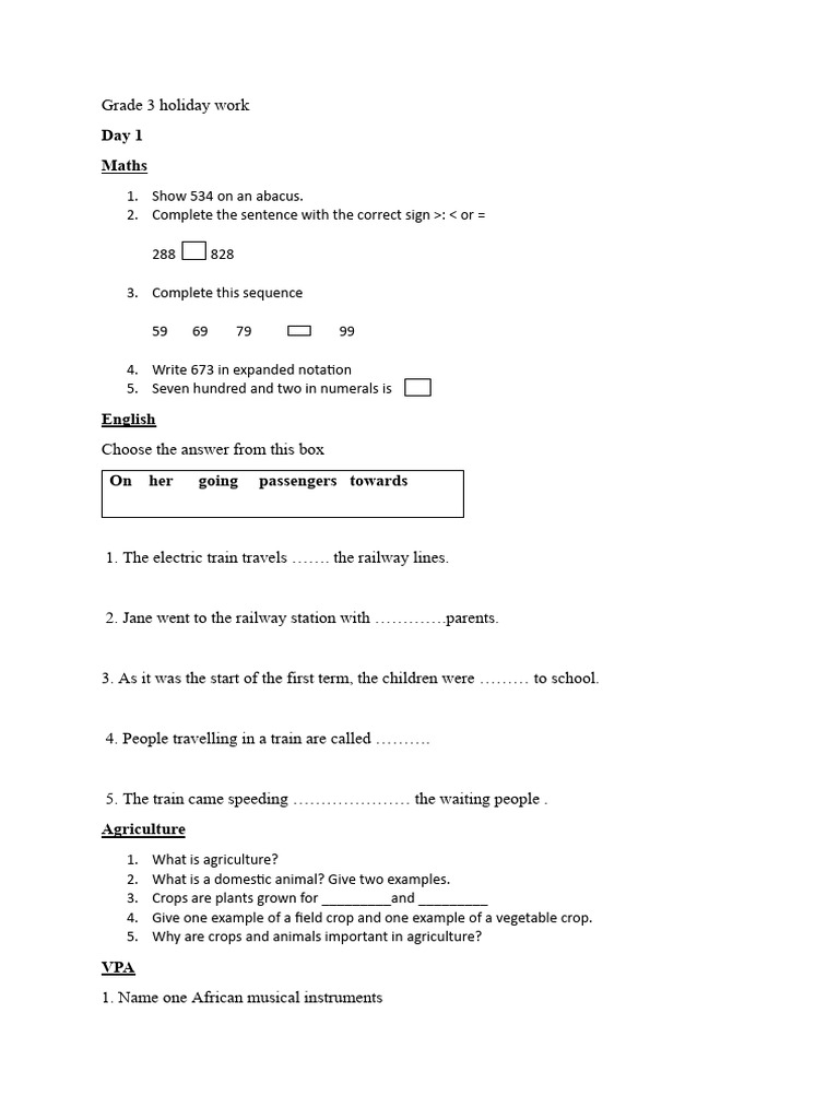 Grade 3 Holiday Work Overview | PDF