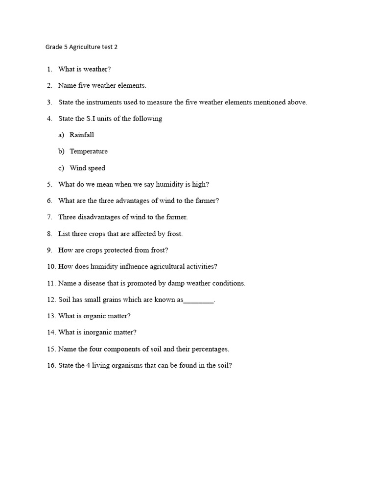 Grade 5 Agriculture Test 2 | PDF | Science & Mathematics | Technology ...