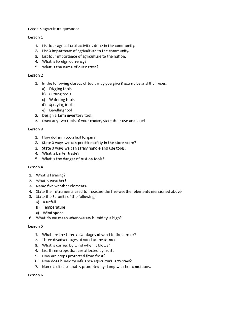 Grade 5 Agriculture Questions | PDF | Plant Nutrition | Agriculture