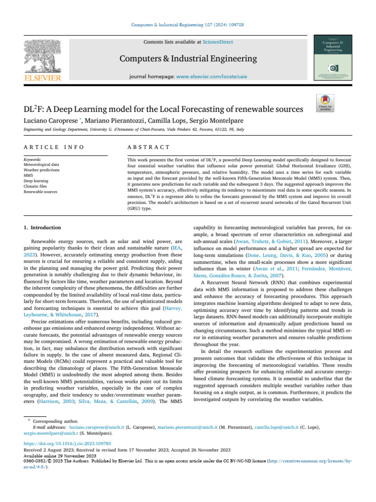 DL2F A Deep Learning model for the Local Forecasting of renewable sources | PDF | Artificial ...