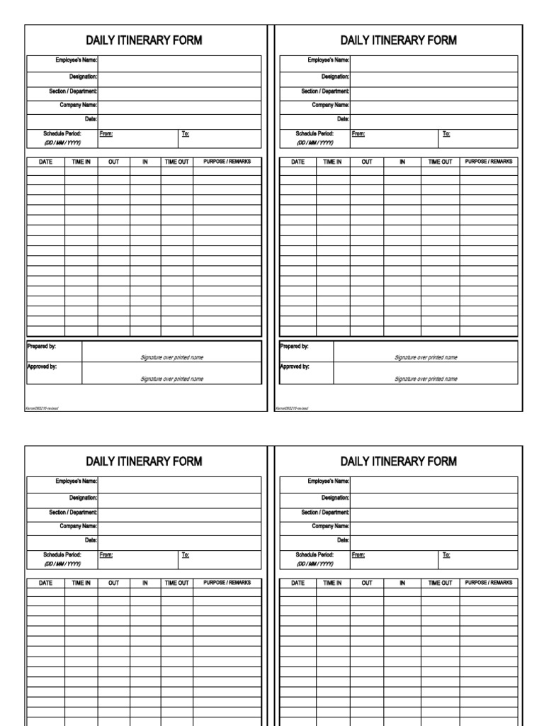 Daily Itinerary Form DIF Revised | PDF