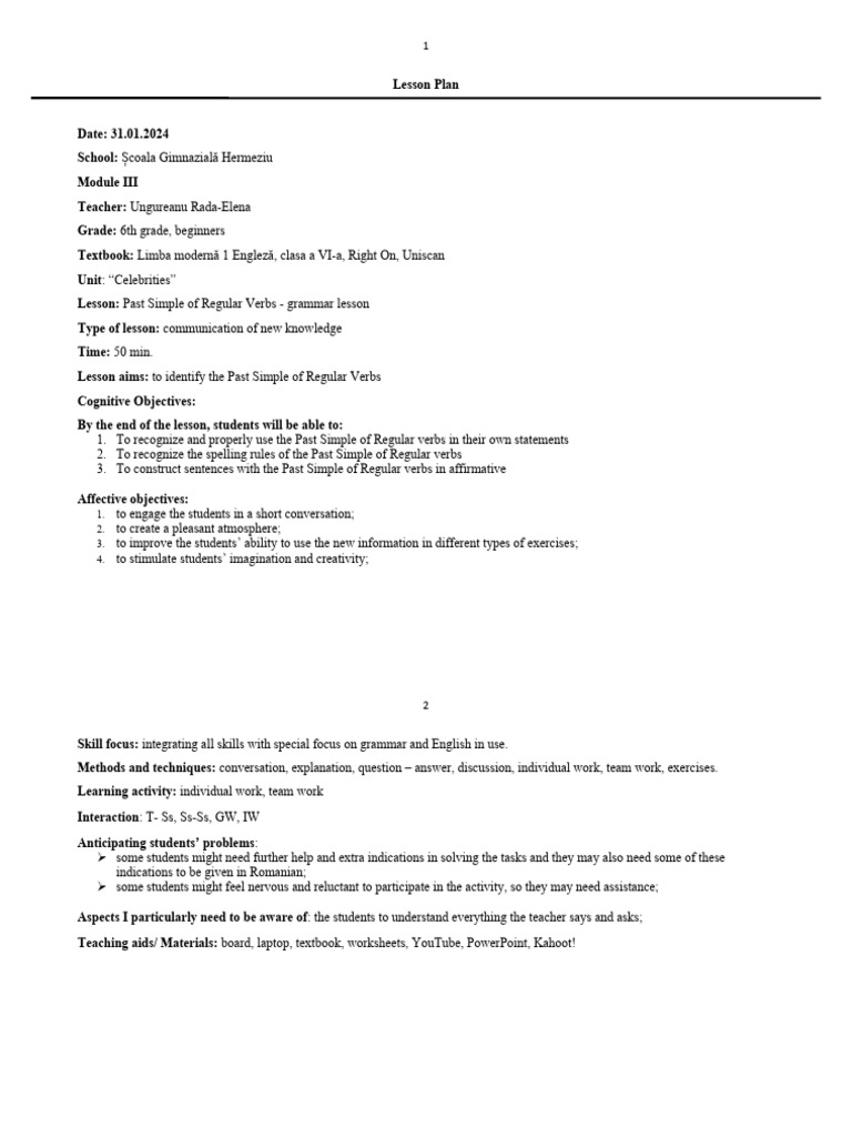 Lesson-Plan Past Simple | PDF