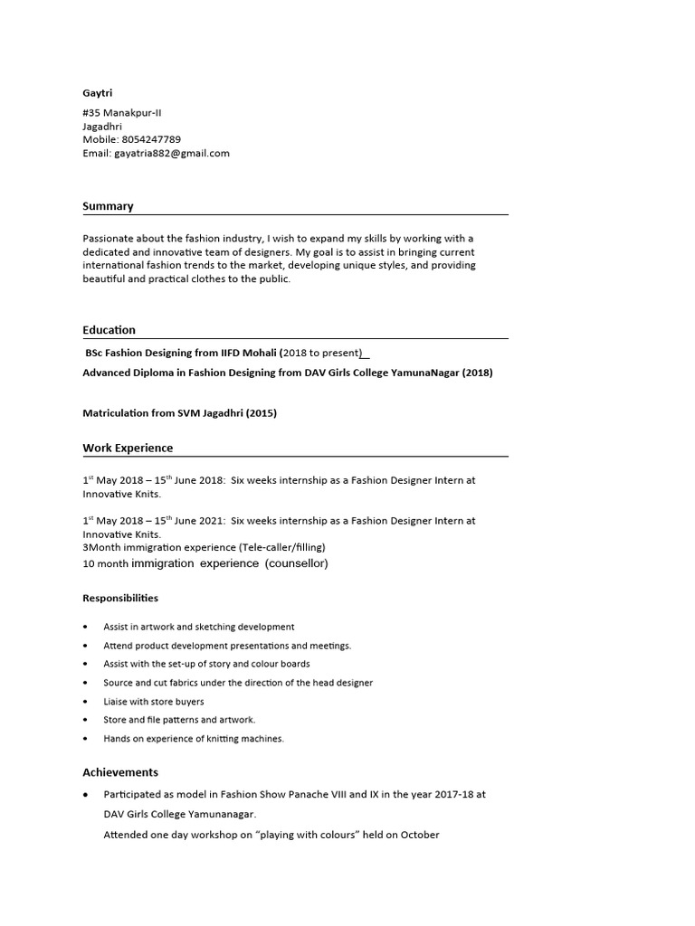 Gayatri Resume Experience | PDF