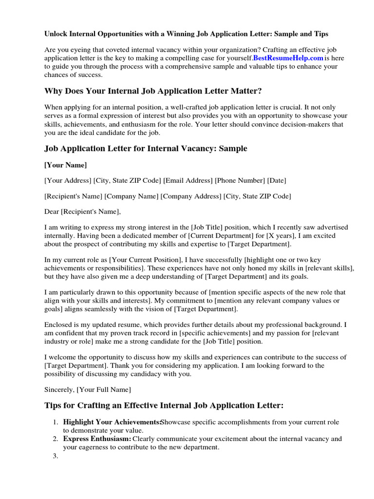 Internal Job Application Letter Guide | PDF | Résumé | Employment
