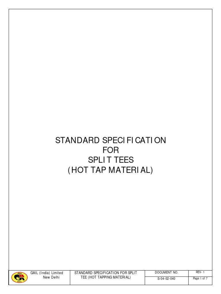 Split Tee Specification for Hot Tapping | PDF | Welding | Construction