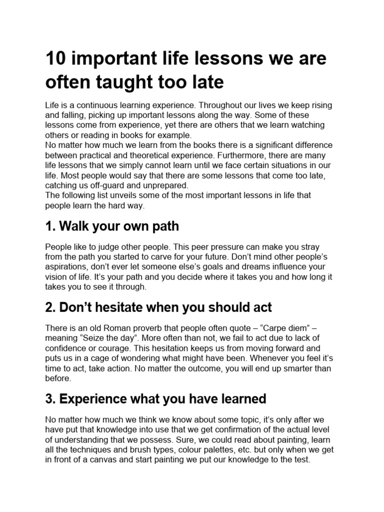 Life Lessons Learned Too Late | PDF | Business