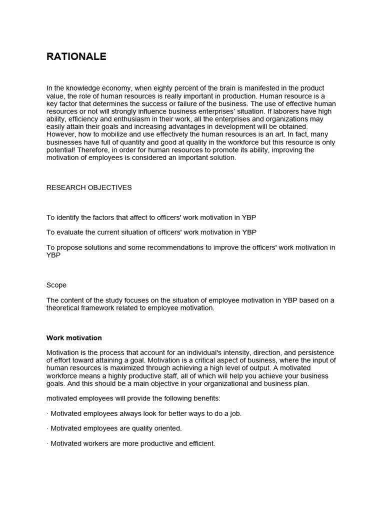 RATIONALE | PDF | Human Resources | Motivation