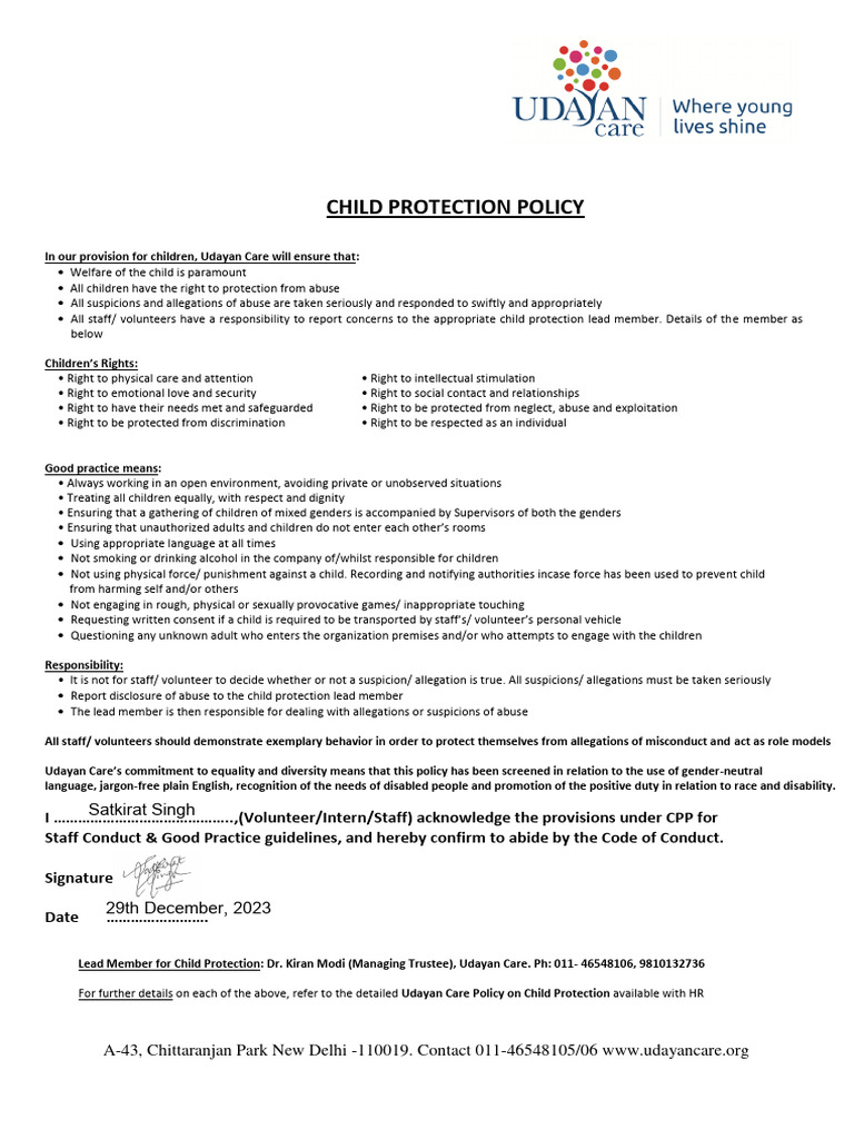Child Protection Policy | PDF | Child Abuse | Child Protection