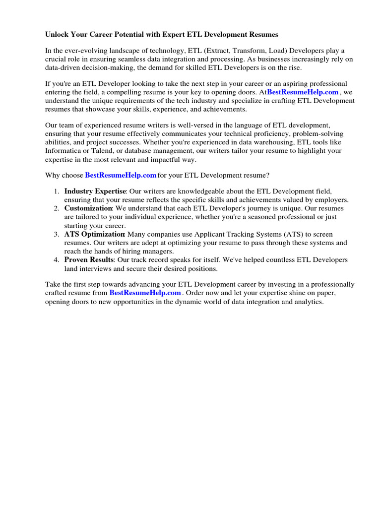 Etl Developer Resume | Download Free PDF | Data | Data Warehouse