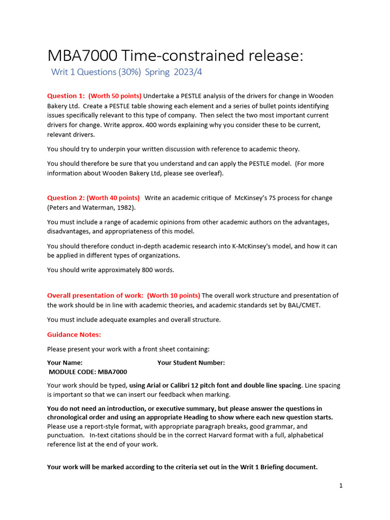 Writ 1 Time Constrained Release Questions Spring 20234 BAL | PDF