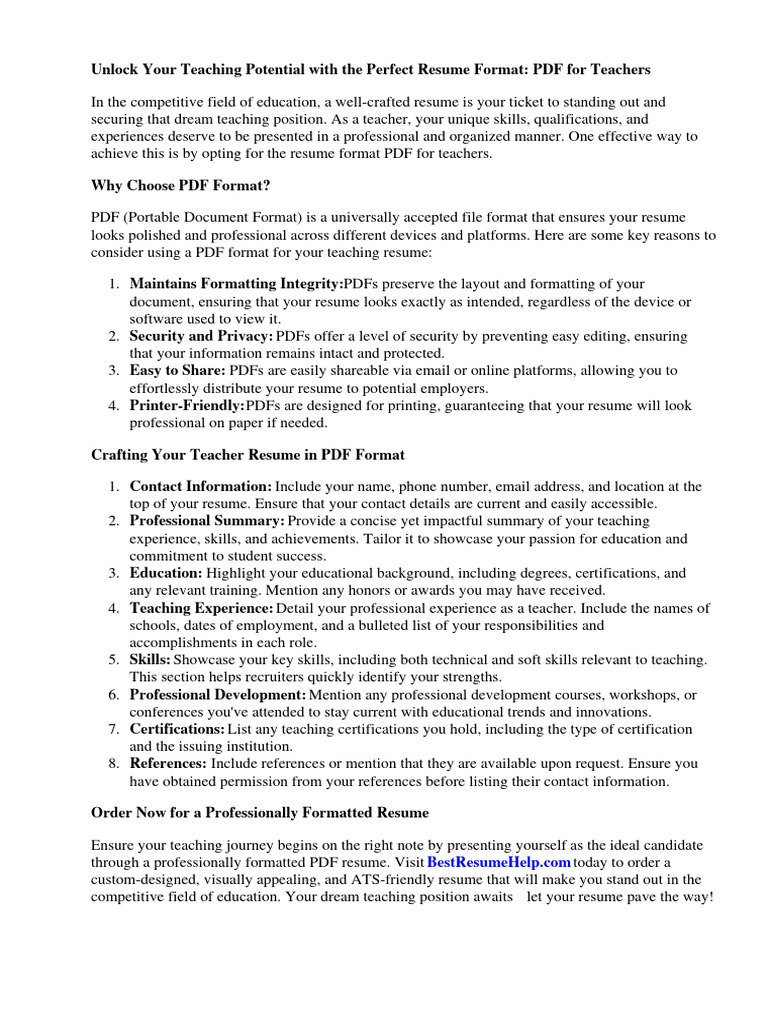 Teacher Resume Format Guide PDF | PDF | Résumé | Teachers