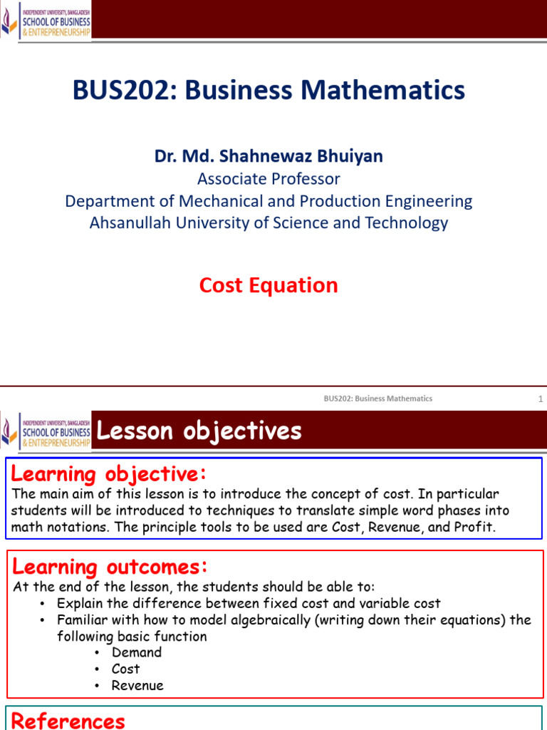 Lecture-6_Cost-Equation | PDF