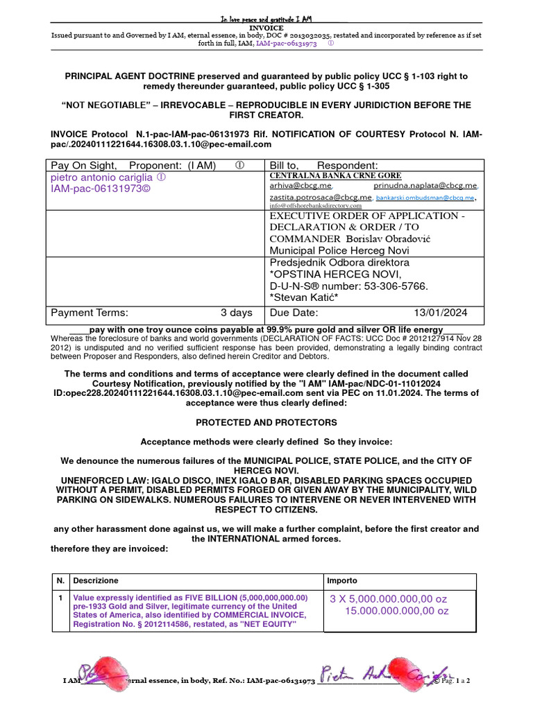 Invoice. Cumulativa.-Con True Bill Banka Montenegro 13.01.2024 | PDF ...