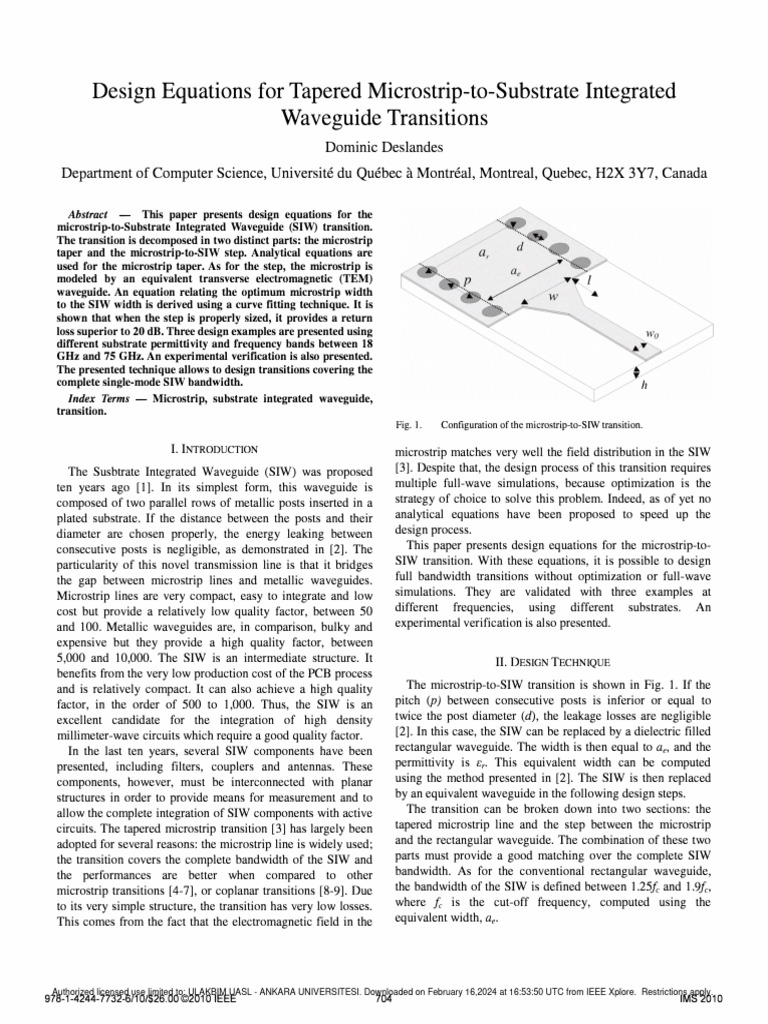 Design Equations For Tapered Microstrip To Substrate Integrated