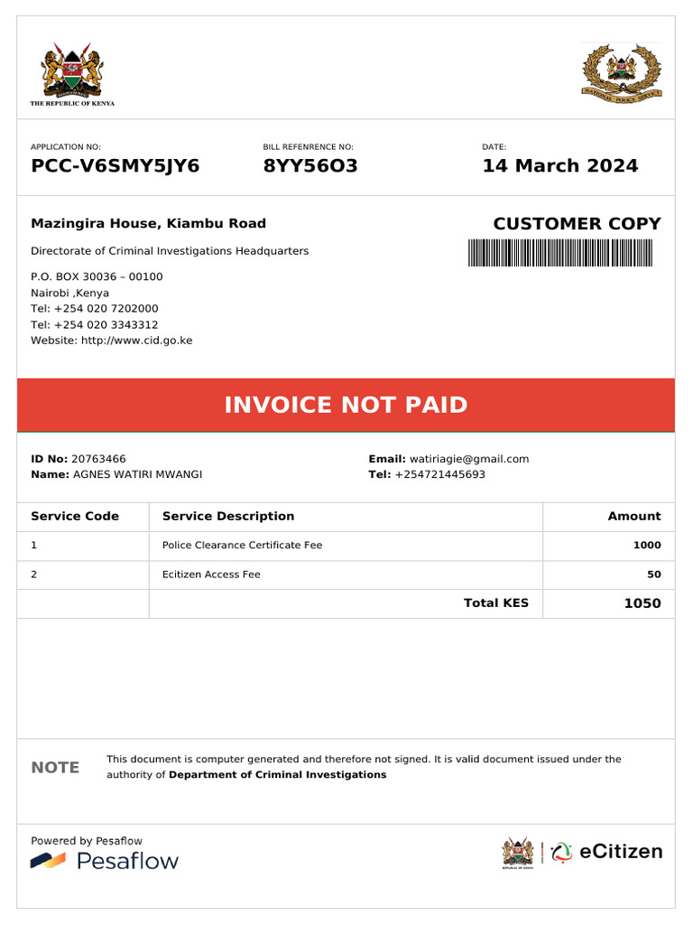 Good Conduct Certificate Invoice 2024 | PDF