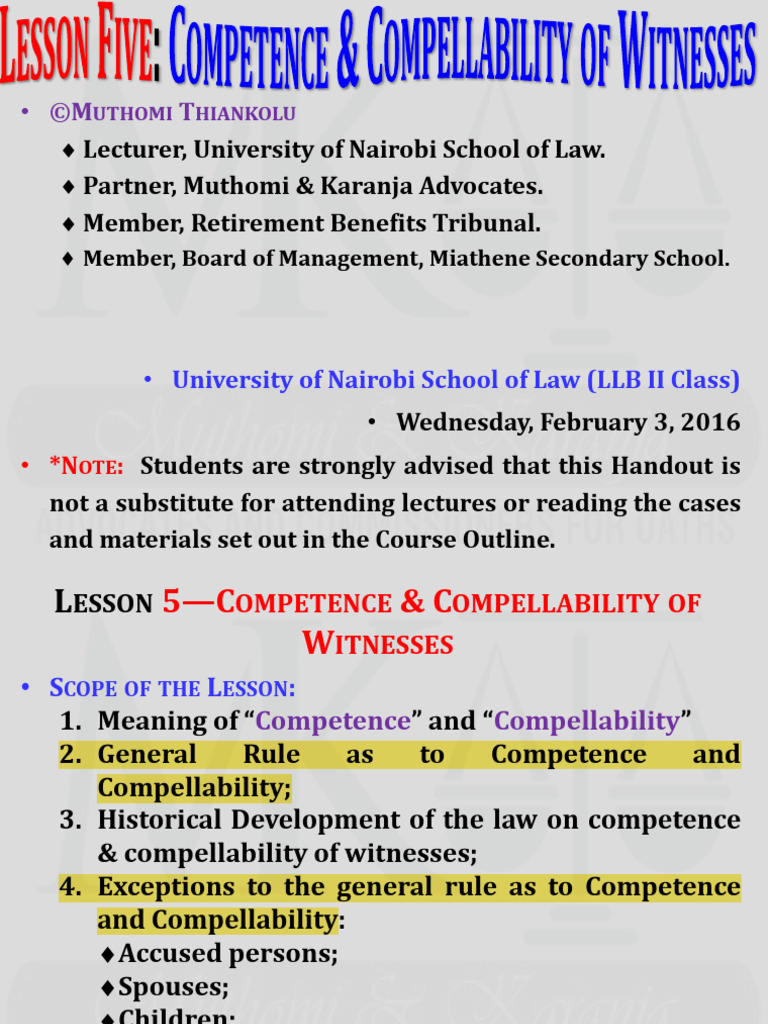 Lesson 5 Competence Compellability of Witnesses PDF | PDF | Sovereign ...