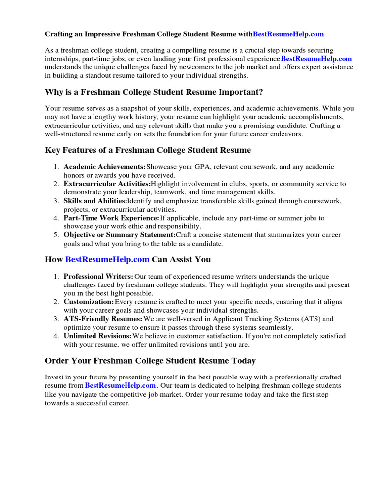 Freshman College Student Resume | PDF | Résumé | Experience