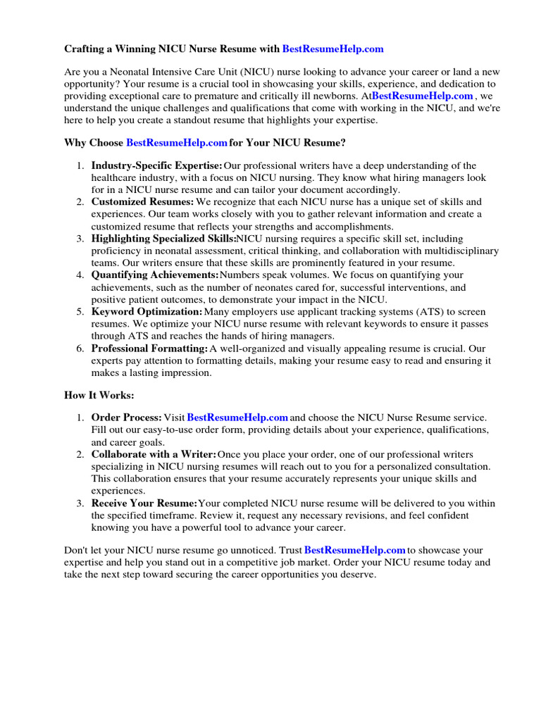 Nicu Resume | PDF | Nursing | Neonatal Intensive Care Unit