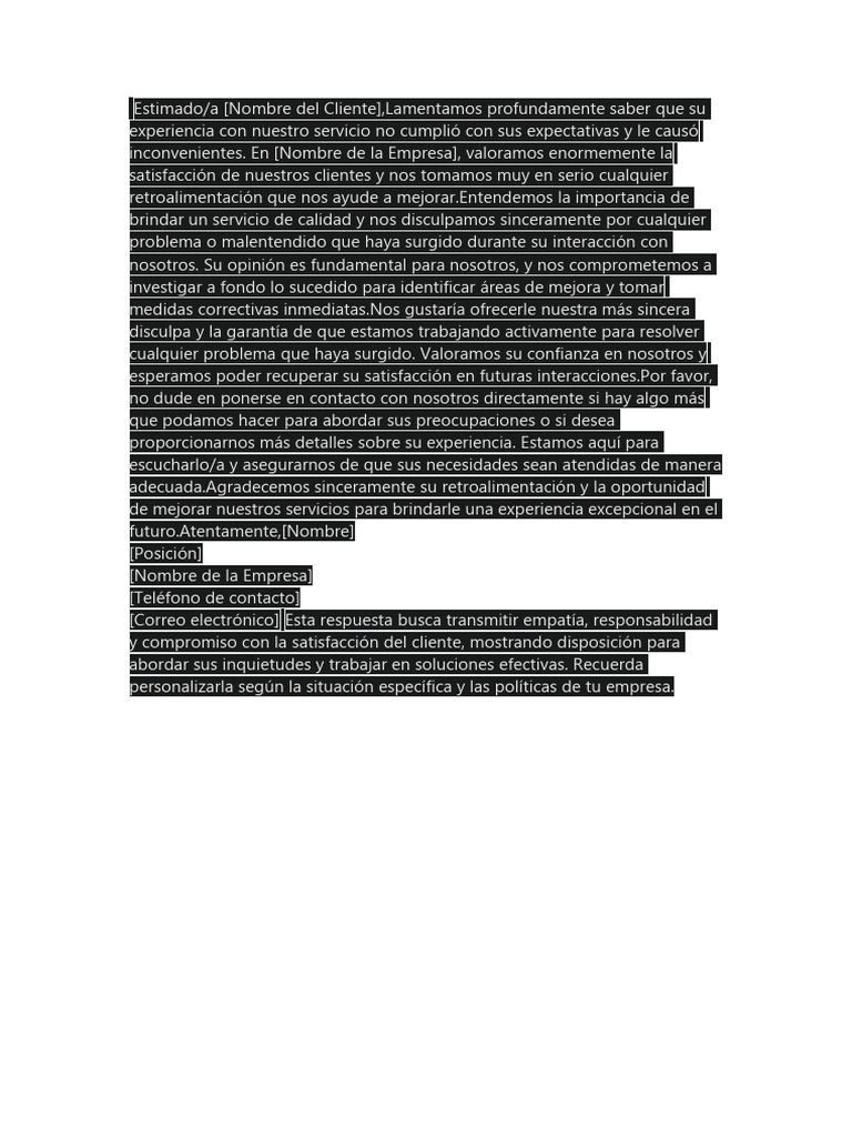 Respuesta Tipo Disconformidad | PDF