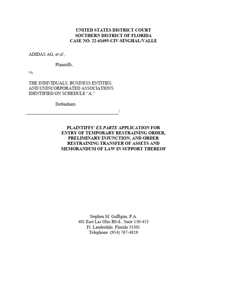 Motion For TRO | PDF | Injunction | Trademark