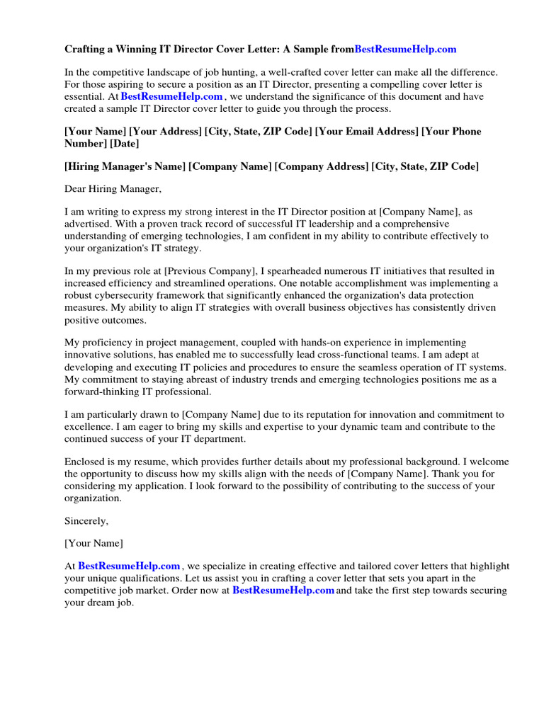 It Director Cover Letter Sample | PDF | Résumé | Job Interview