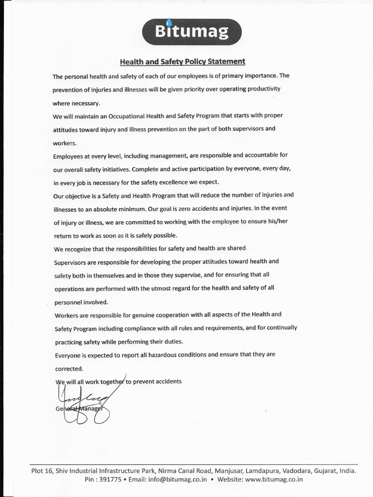 2020 08 31 - Safety Policy Statement | PDF