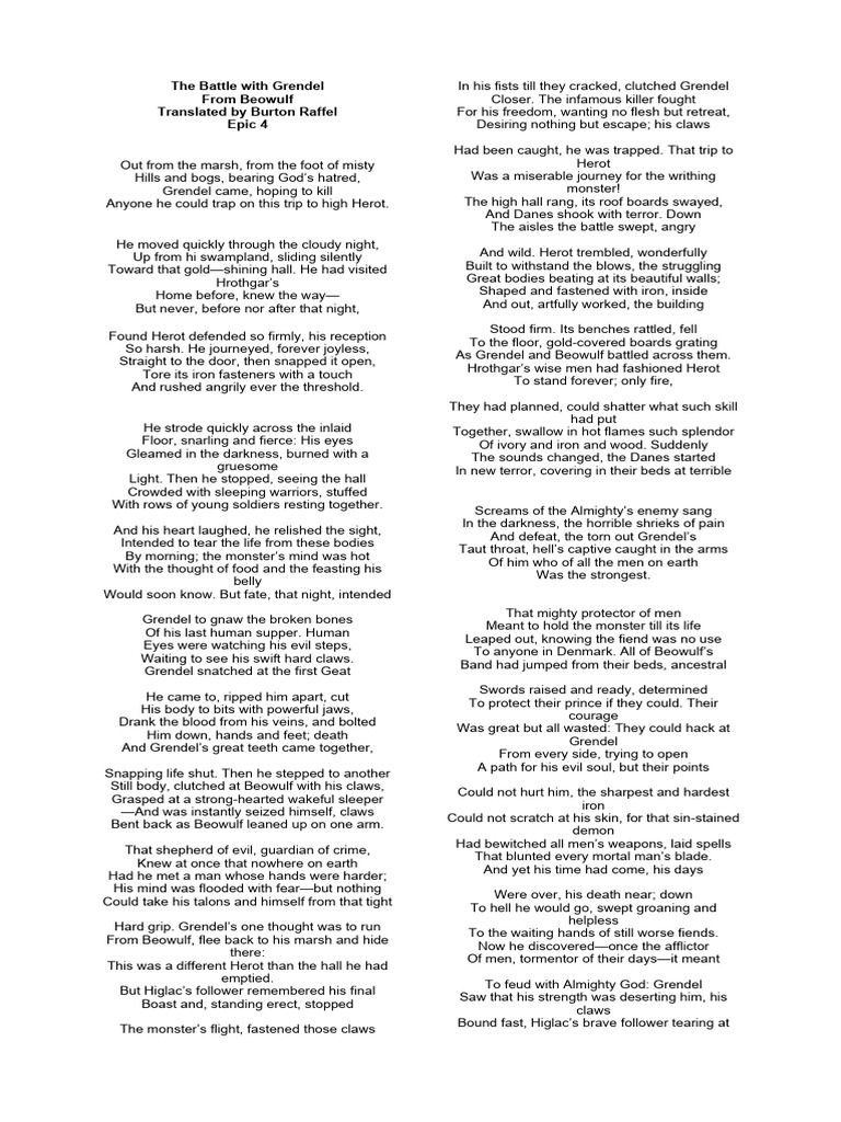The Battle With Grendel Literature | PDF | Beowulf