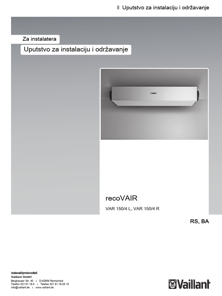 recoVAIR 150 - Instalacija Uputstvo | PDF