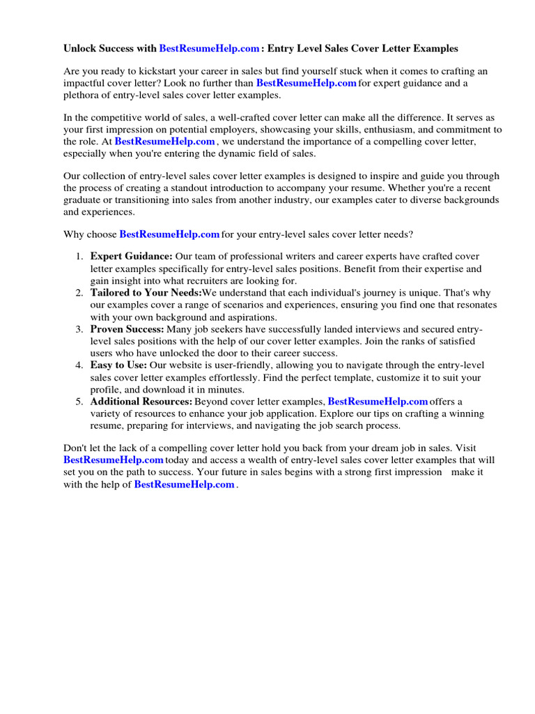 Entry Level Sales Cover Letter Examples | Download Free PDF ...