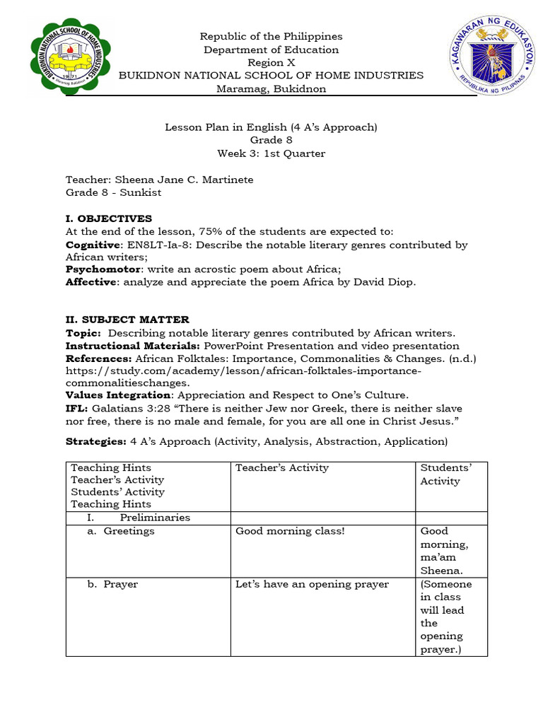 Lesson Plan in English COT | PDF