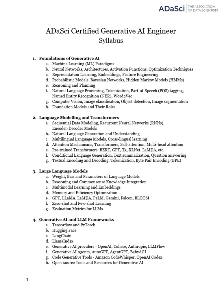 Generative AI Engineer Syllabus | PDF | Artificial Intelligence ...