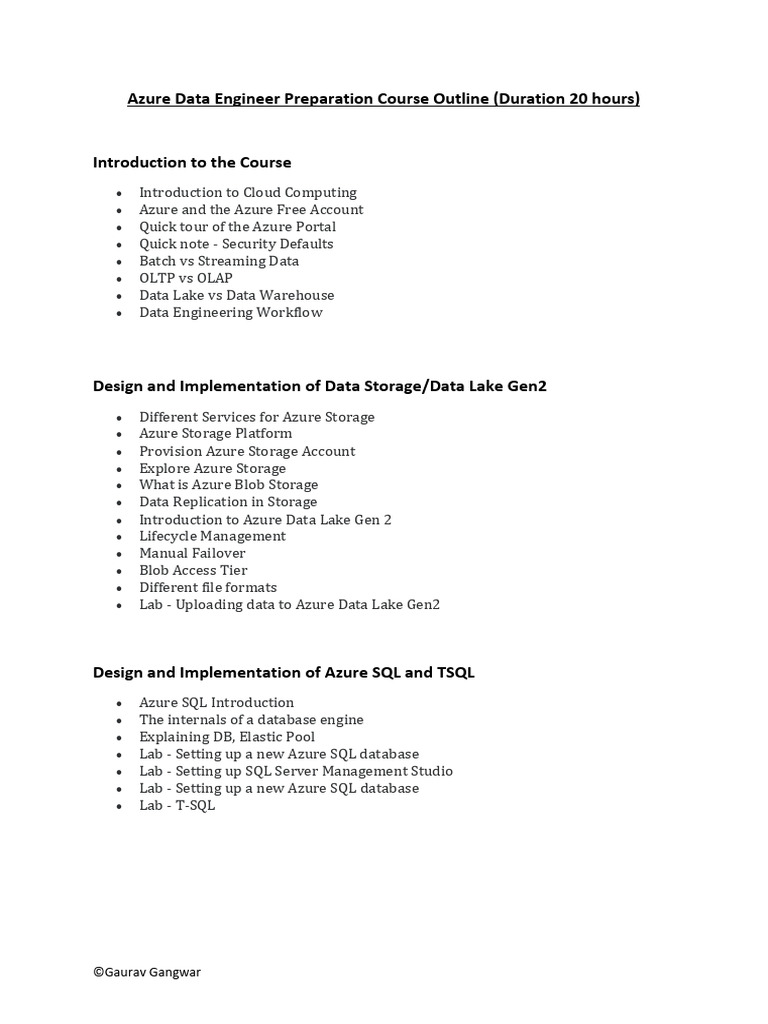 Azure DataEngineer Course Outline | PDF | Apache Spark | Microsoft Azure