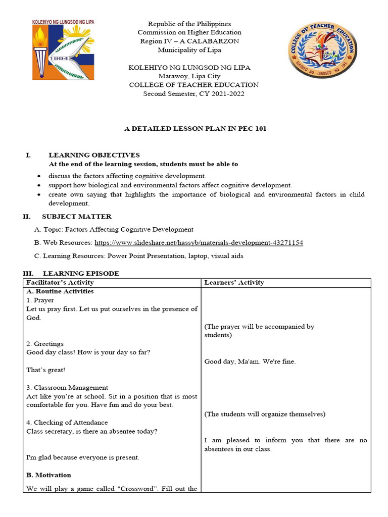 DLP11 - Pec 101 | PDF | Child Development | Cognition