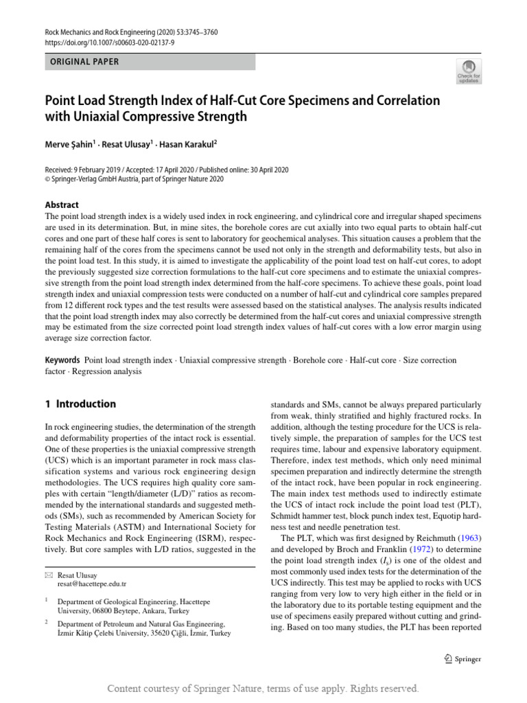 Point Load Strength of Half-Cut Cores | PDF | Minerals | Weathering