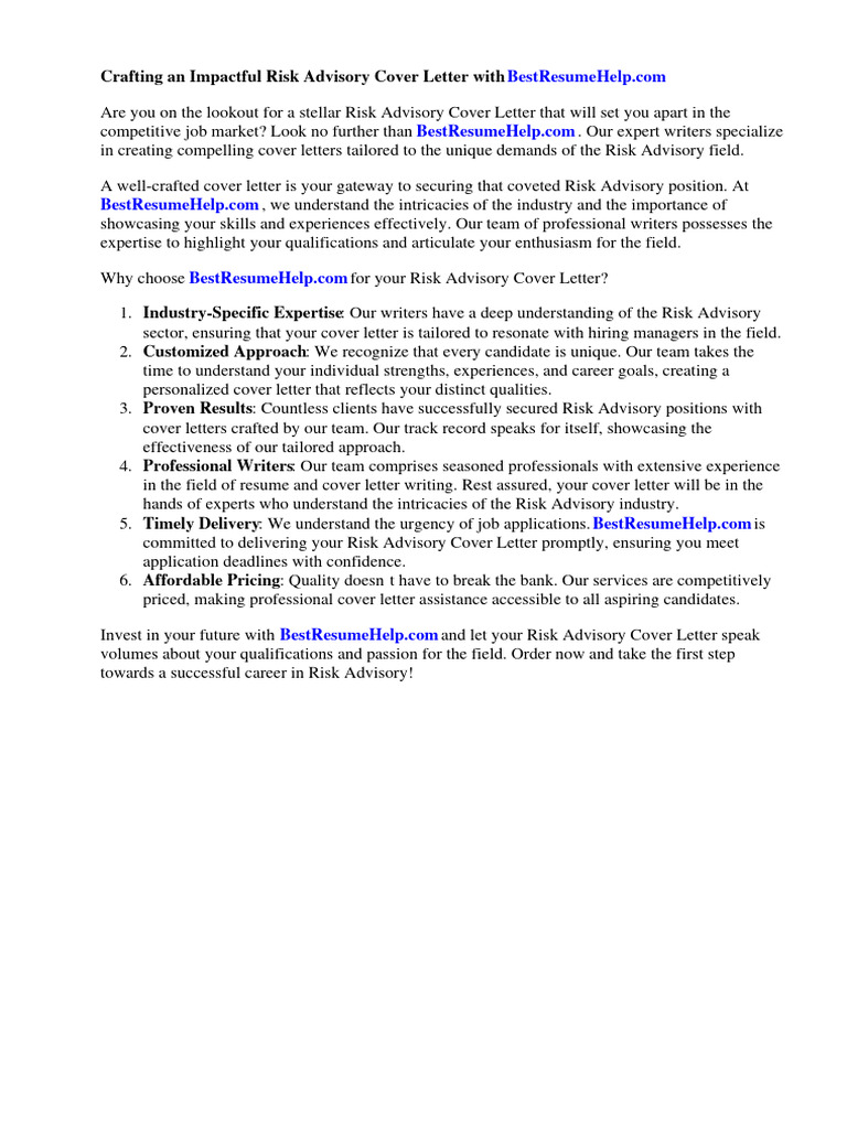 Effective Risk Advisory Cover Letter Tips | PDF | Risk Management | Risk