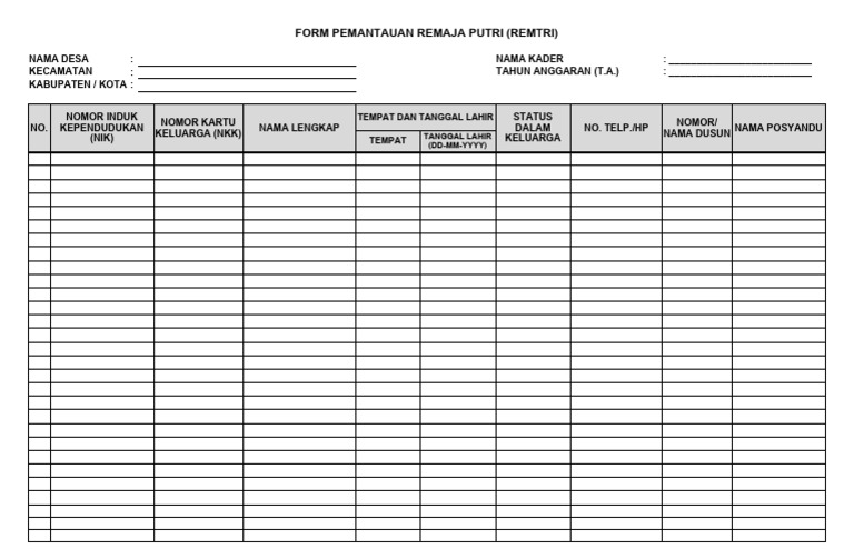 Form Manual Aplikasi Ehdw-Pemantauan Remaja Putri (Remtri) | PDF