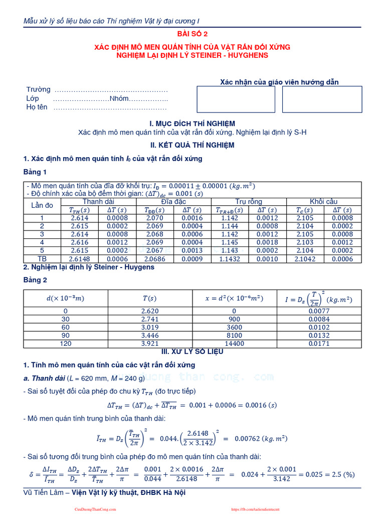 Vat Ly Dai Cuong Do Ngoc Uan Thi Nghiem Vat Ly Dai Cuong Bai 2 6 (Cuuduongthancong - Com) | PDF