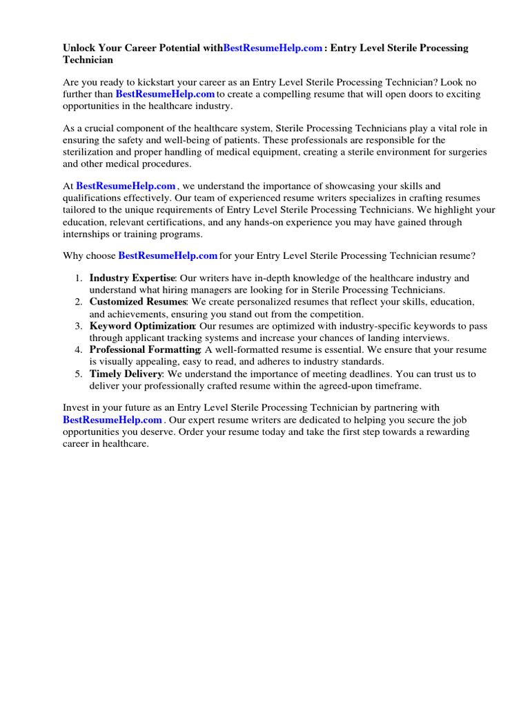 Entry Level Sterile Processing Technician Cover Letter | PDF | Résumé ...