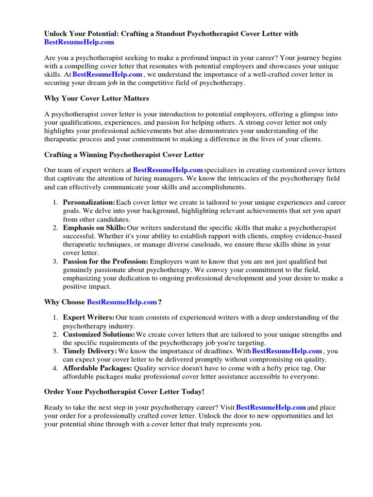 Psychotherapist Cover Letter | Download Free PDF | Psychotherapy ...