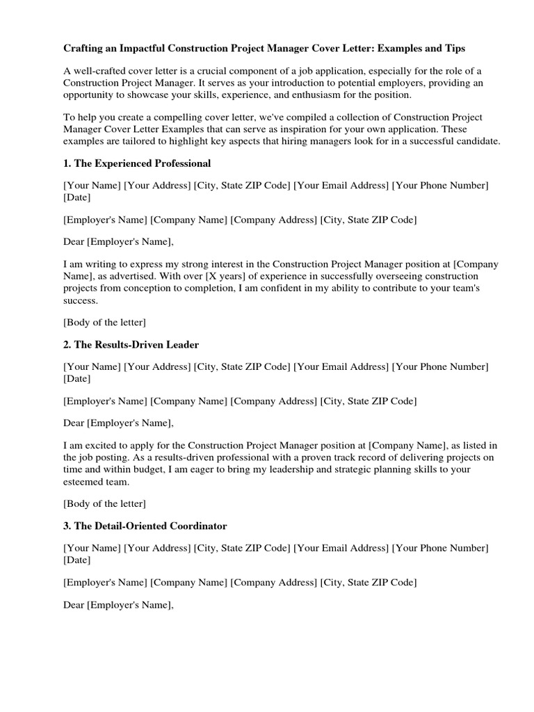 Construction Project Manager Cover Letter Guide | PDF | Résumé