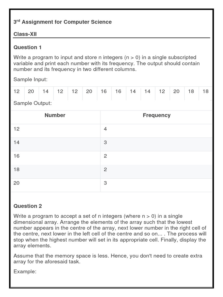 Assignment For Computer Science (XII) | PDF